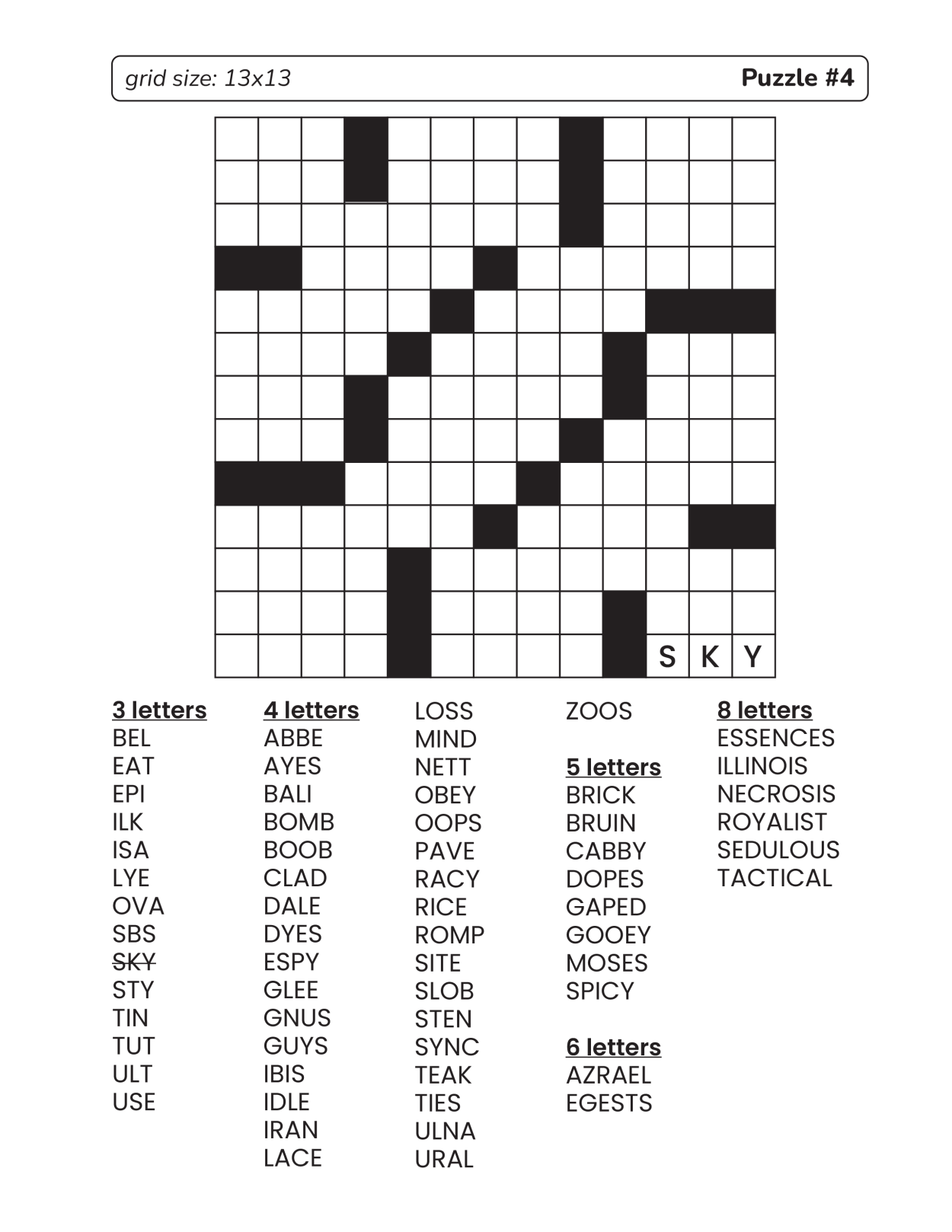 Word Fill-Ins Book For Adults With Various Grid Sizes