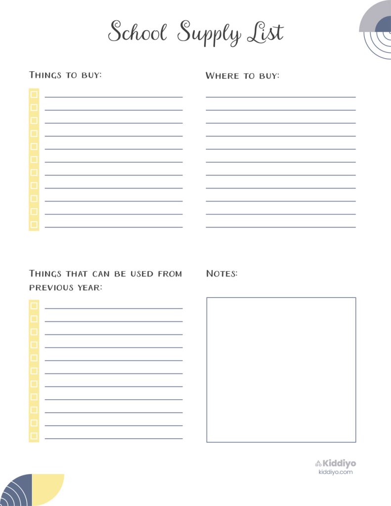 Back to School Supply List - Free Printable - Kiddiyo